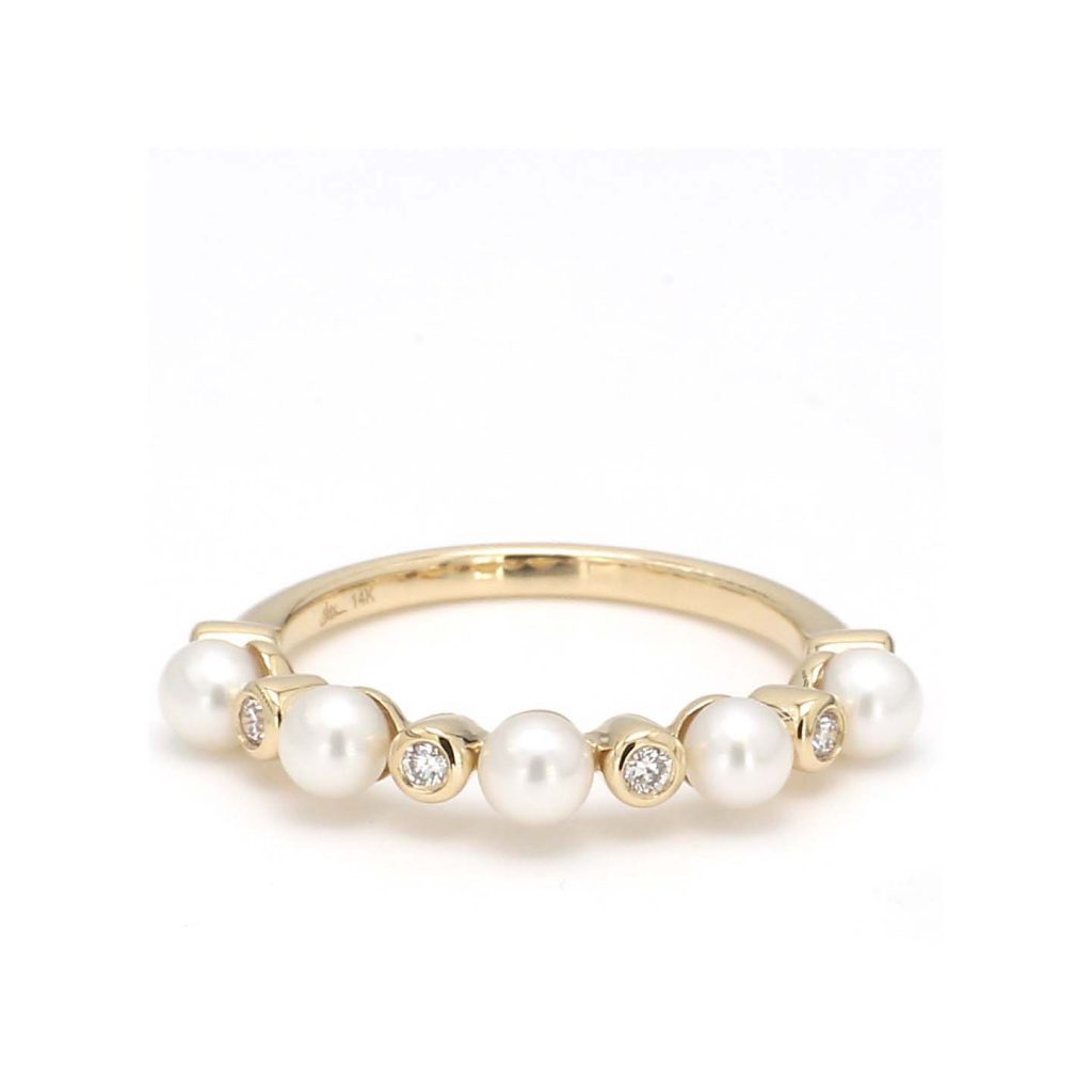 Alternating Cultured Pearls and Bezel Set Diamond Ring – Bailey's Fine ...