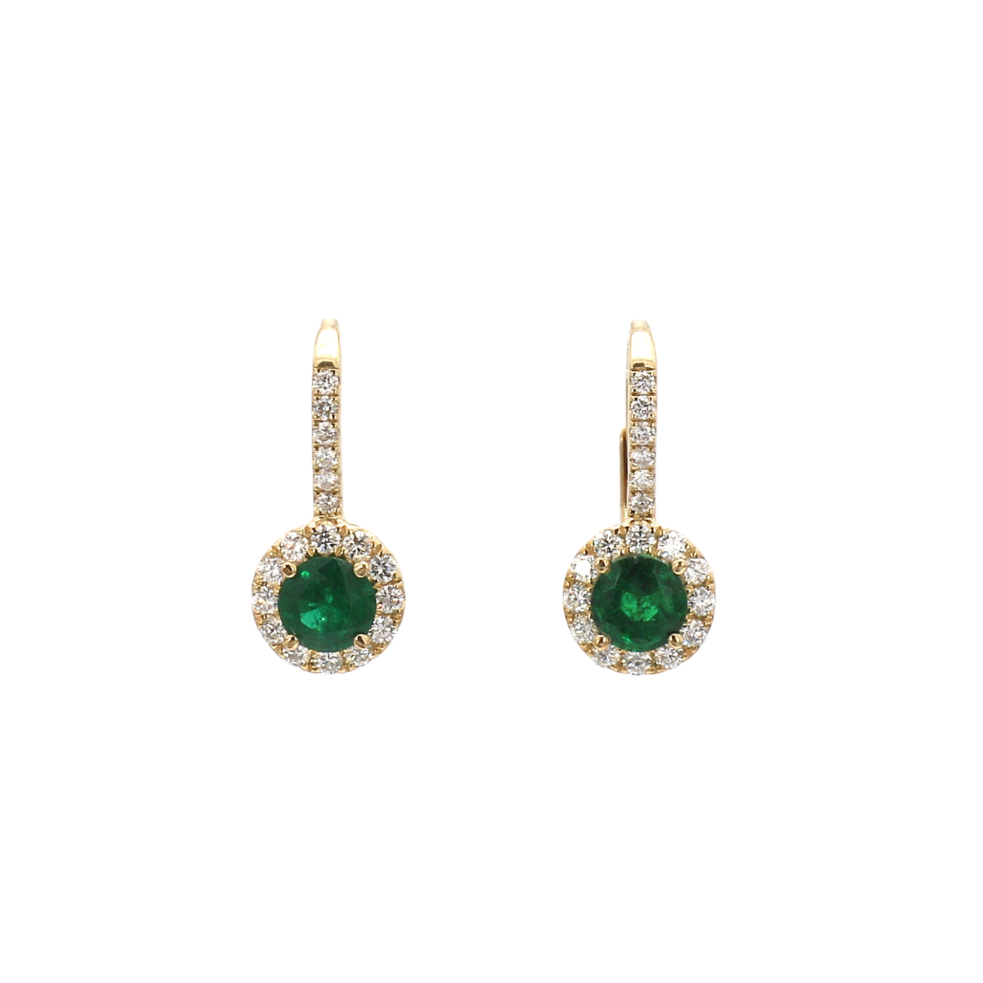 Round Emerald and Diamond Halo Euro Wire Earrings – Bailey's Fine Jewelry