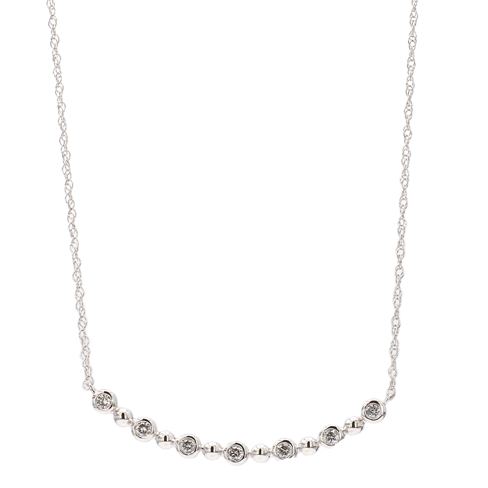 Alternating Bezel Set Diamond and Ball Curved Bar Pendant Necklace ...