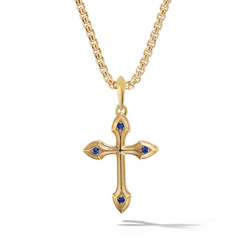 Gothic Cross Amulet in 18K Yellow Gold with Pav Sapphires – Bailey's ...
