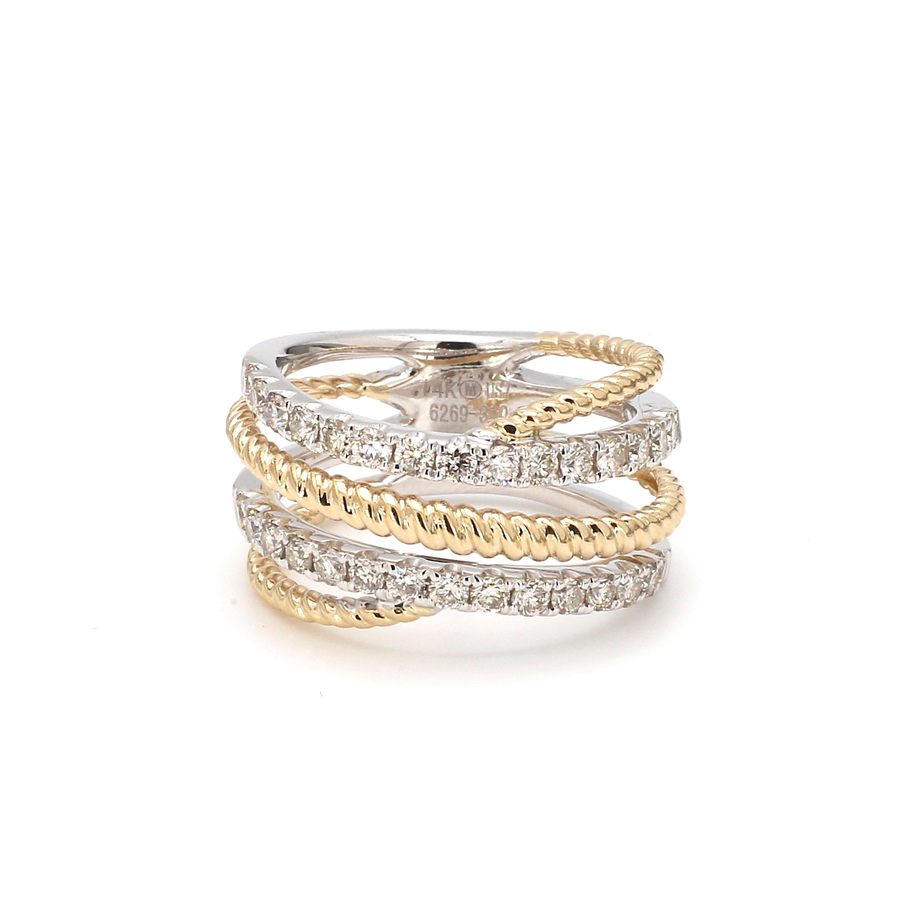 Two Tone Rope Twist and Diamond Criss Cross Design Ring – Bailey's Fine ...