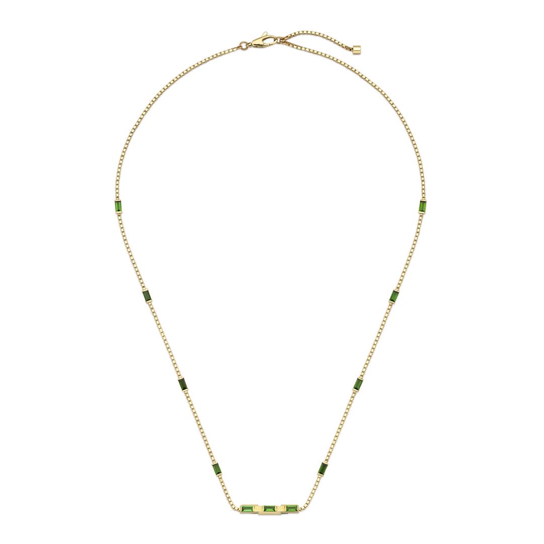 Gucci Link to Love 18kt Yellow Gold Green Tourmaline Bar Necklace ...