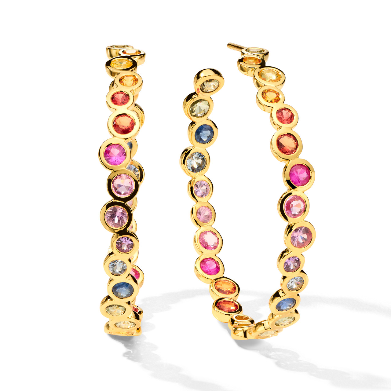 Ippolita Stardust 18K Starlet #3 Hoop Earrings in Sapphire Rainbow ...