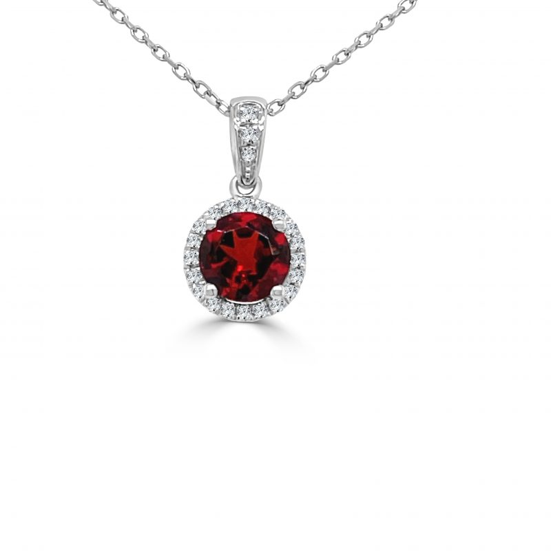 January Birthstone Diamond Halo Gold Pendant Necklace – Bailey's Fine ...