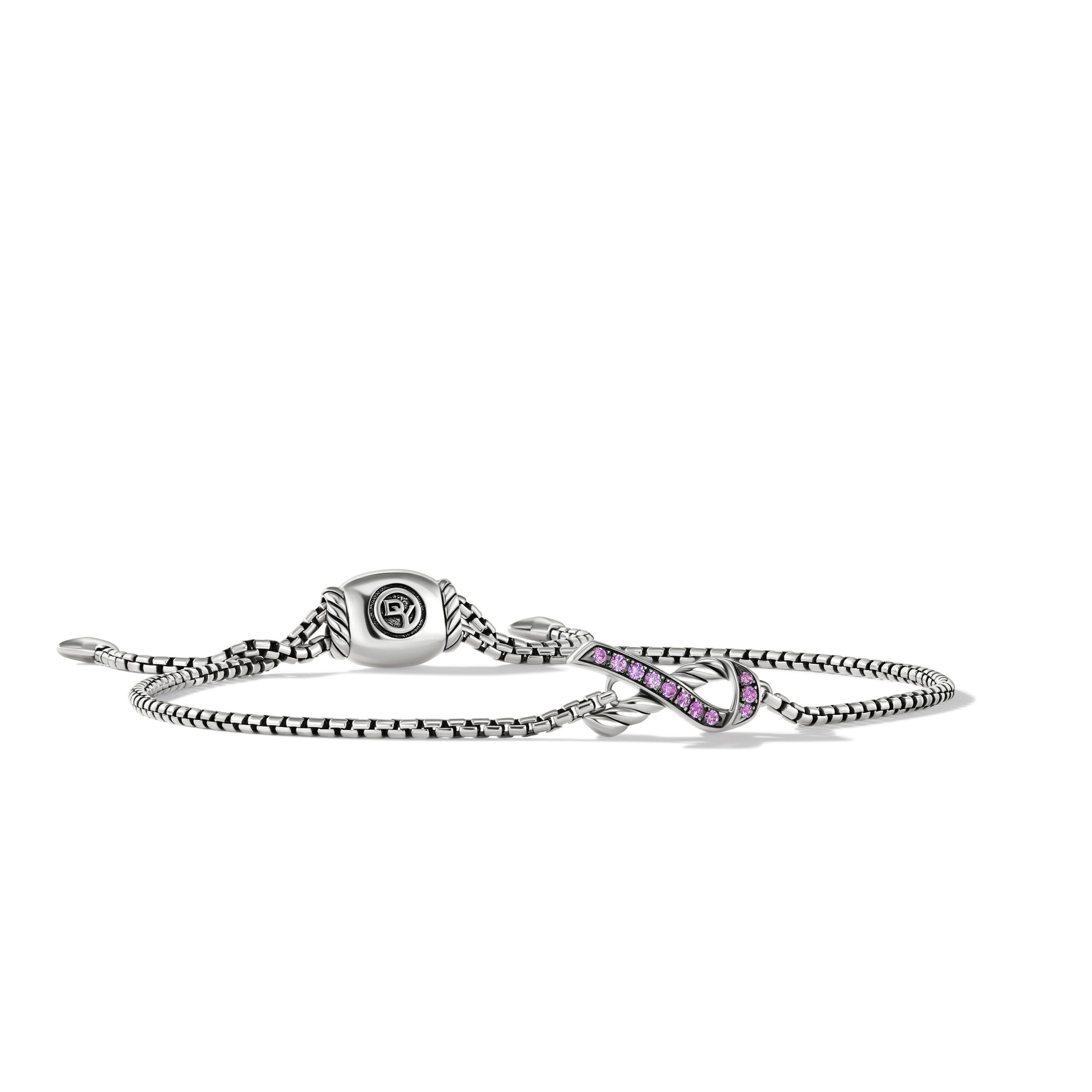 DY Cable Collectibles Silver Ribbon Chain Bracelet, Pave Pink Sapphire ...